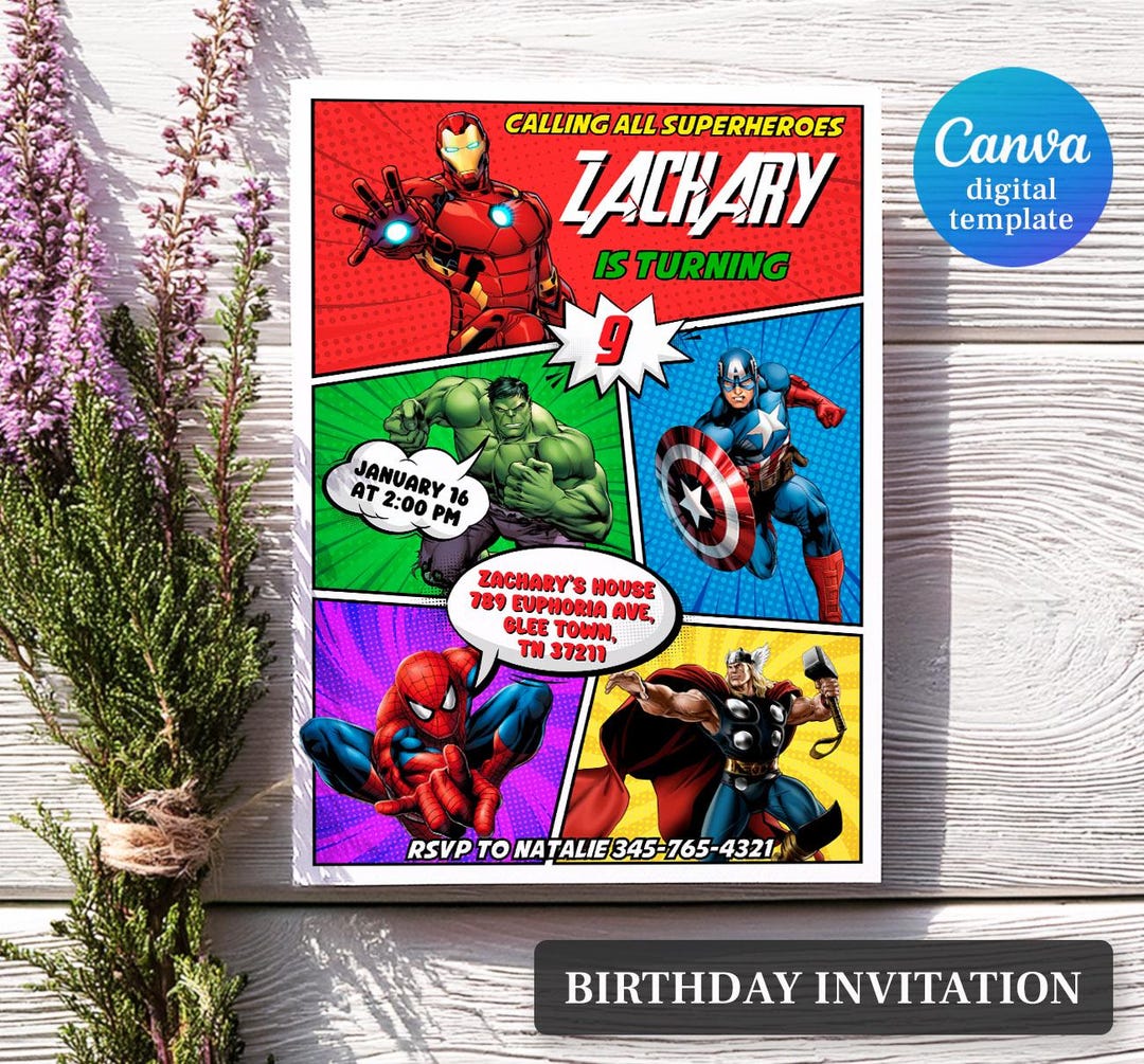 Printable Boy Birthday Invite, Super Hero Editable Party Invitation ...