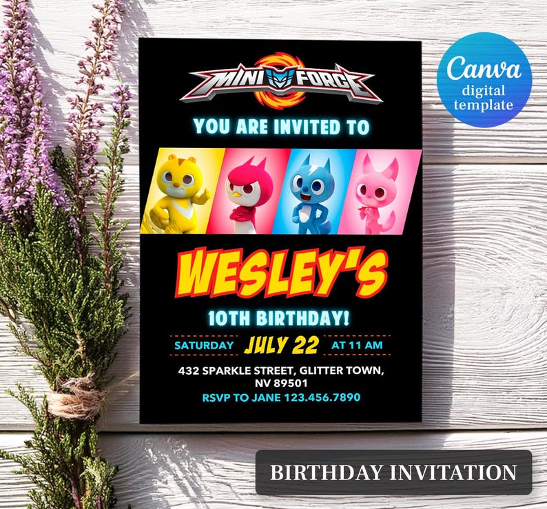 Editable Invitation, Printable Girl Birthday Invite, Mini Force Super ...