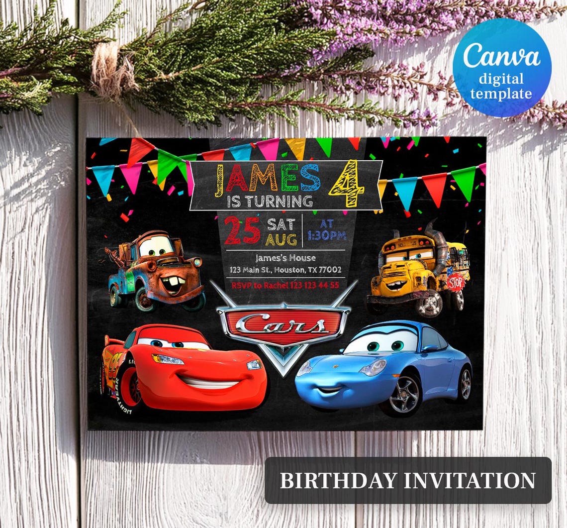 Cars Invitation, Lightning Mcqueen Invite, Printable Birthday Party ...