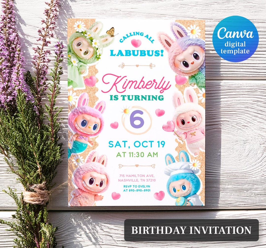 Monsters Themed Birthday Invitation, Printable Editable Cute Bunny ...