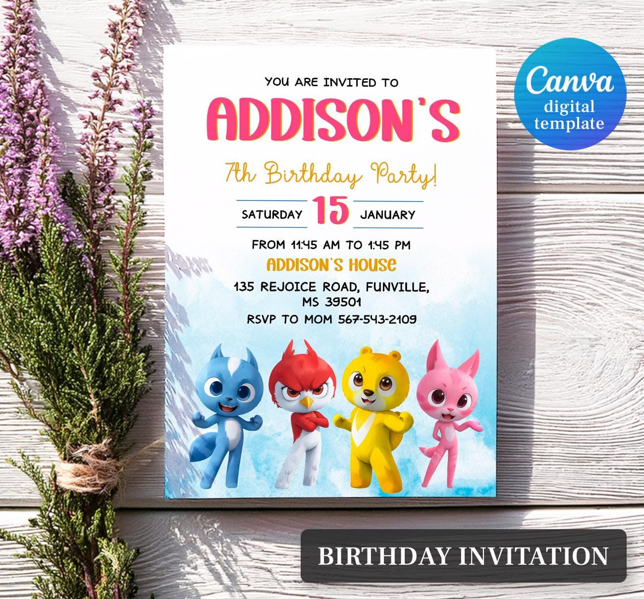 Editable Invitation, Printable Girl Birthday Invite, Mini Force Super ...