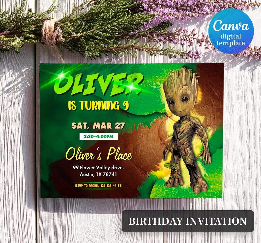 Editable Groot Birthday Invitation, Printable Groot Invite, Digital I ...