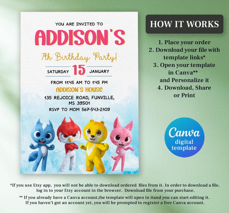 Editable Invitation, Printable Girl Birthday Invite, Mini Force Super ...