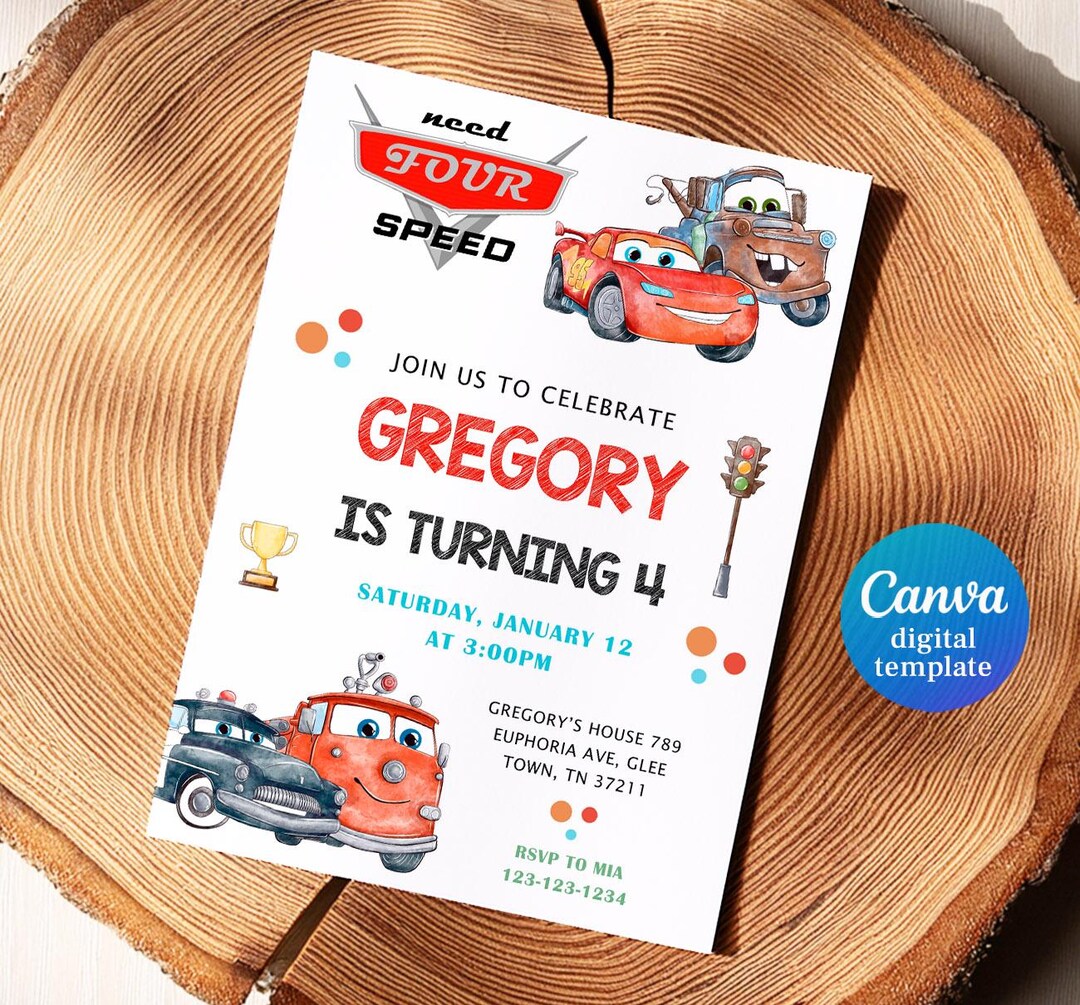 Cars Invitation, Lightning Mcqueen Invite, Printable Birthday Party ...