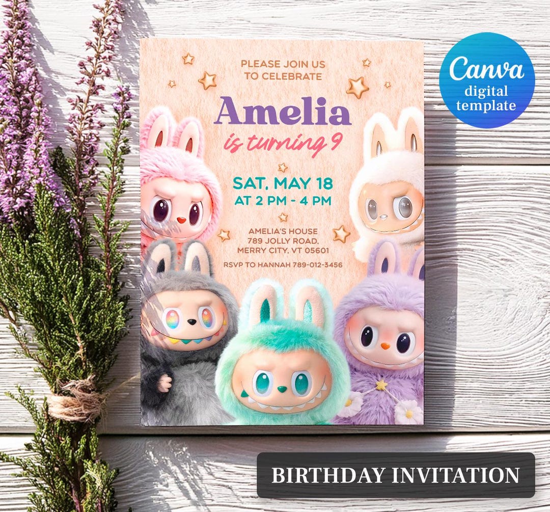 Monsters Themed Birthday Invitation, Printable Editable Cute Bunny ...