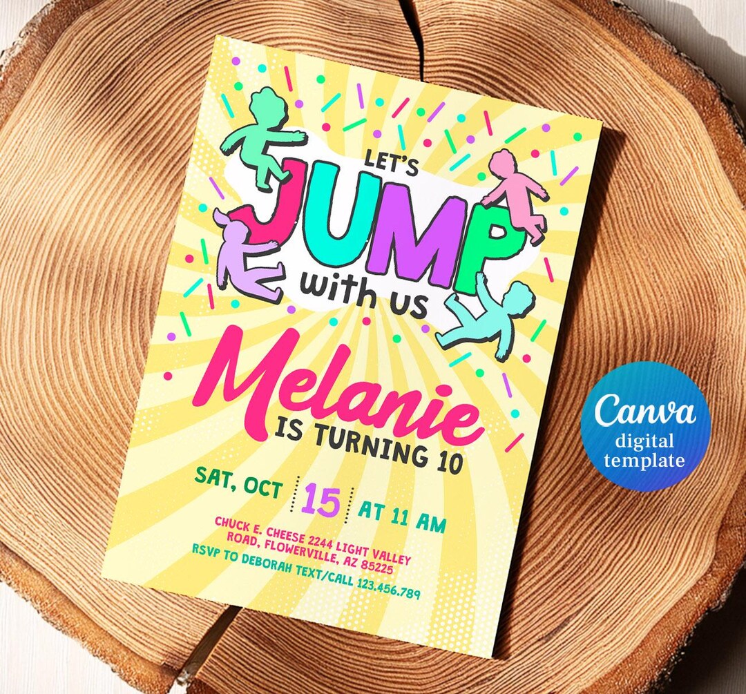 Editable Jump Invite, Trampoline Birthday Invitation, Boy Girl Birthday ...