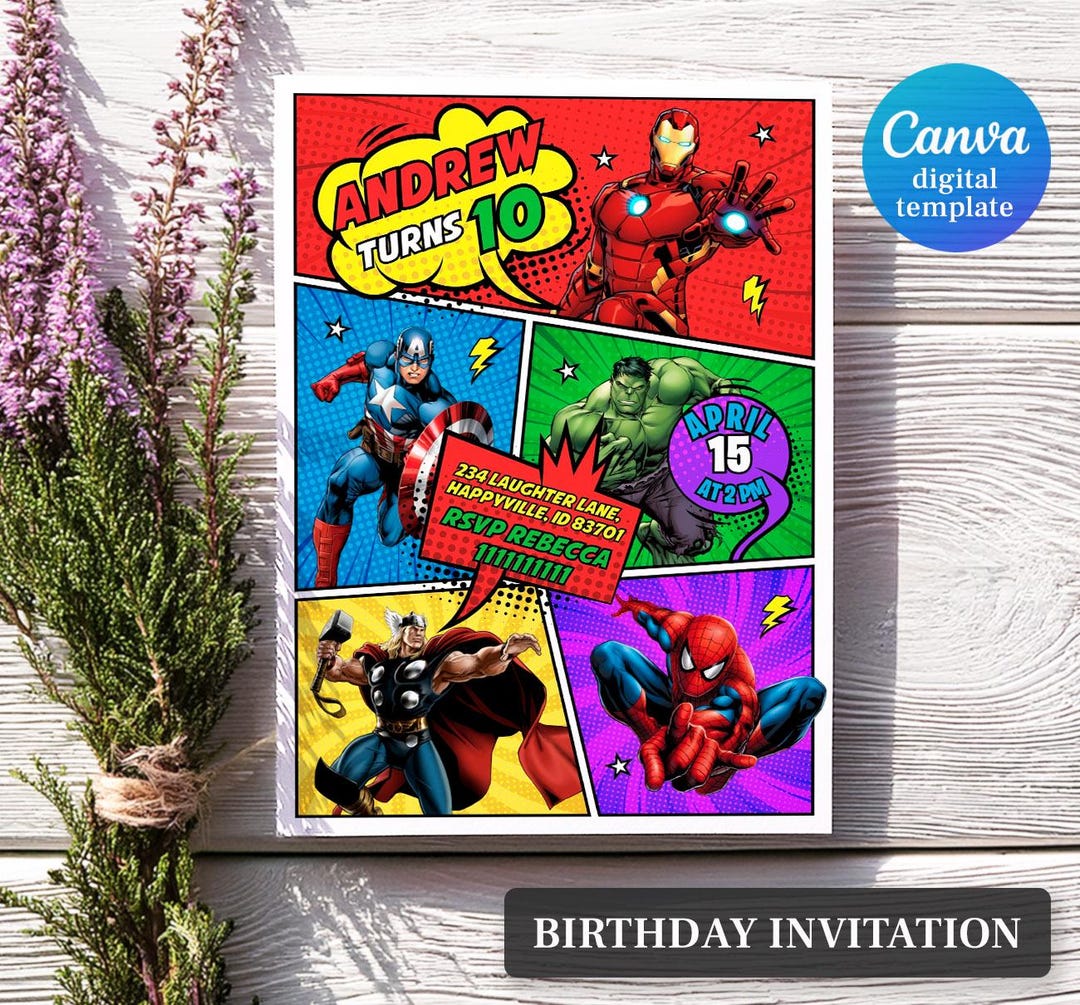 Printable Boy Birthday Invite, Super Hero Editable Party Invitation ...