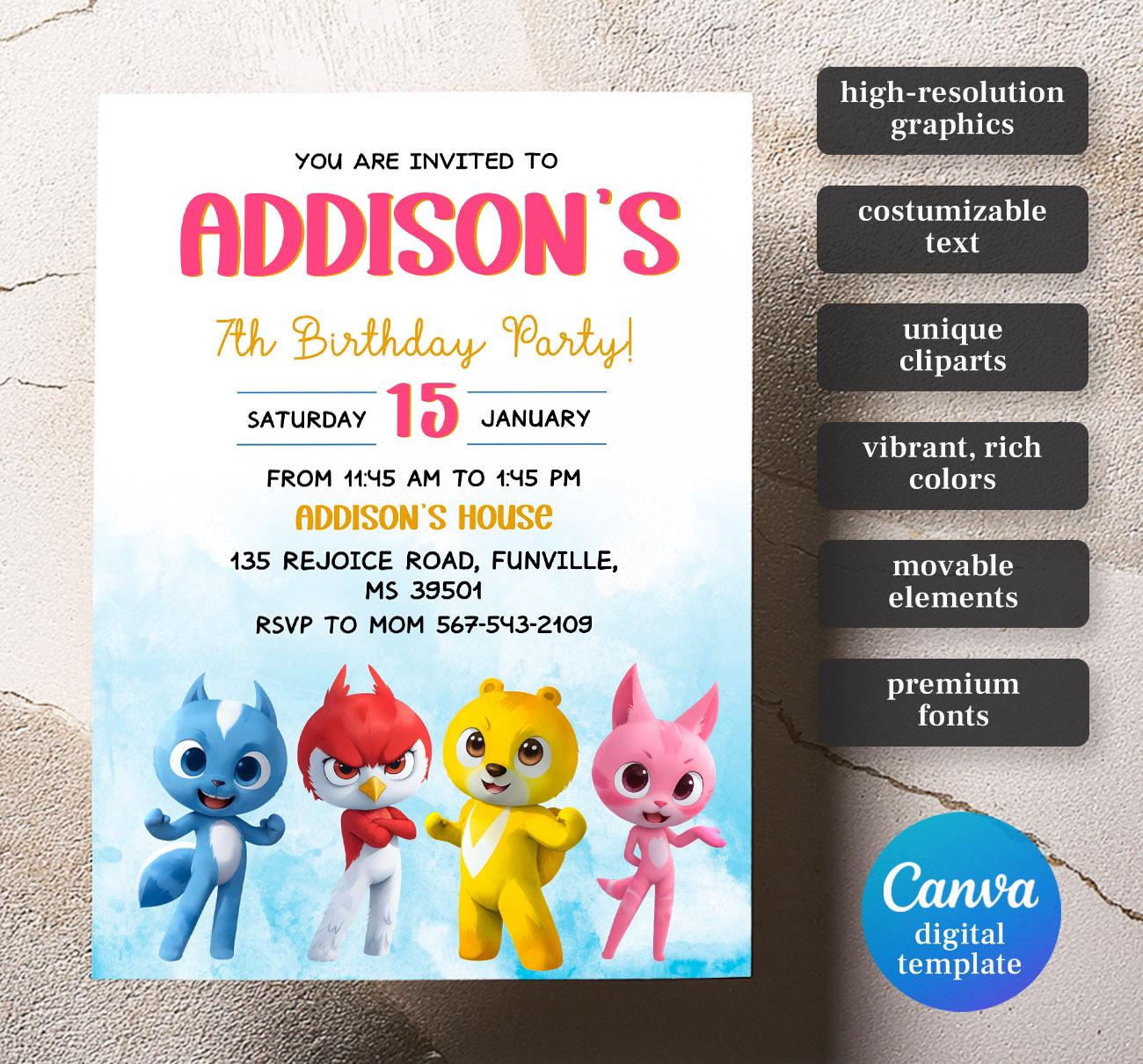 Editable Invitation, Printable Girl Birthday Invite, Mini Force Super ...