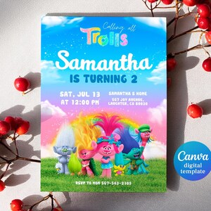 Editable Trolls Invite, Printable Birthday Invitation, Girl Birthday ...