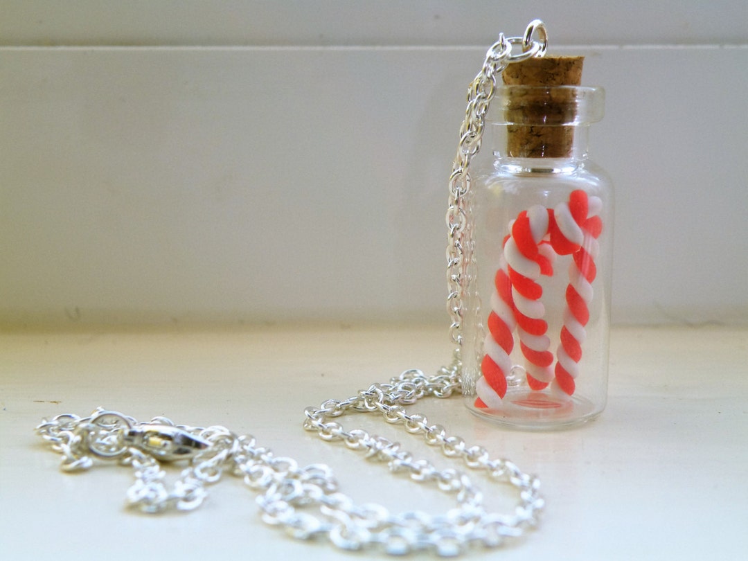 Candy Cane Vial Necklace, Miniture Candy Cane Necklace, Necklace ...