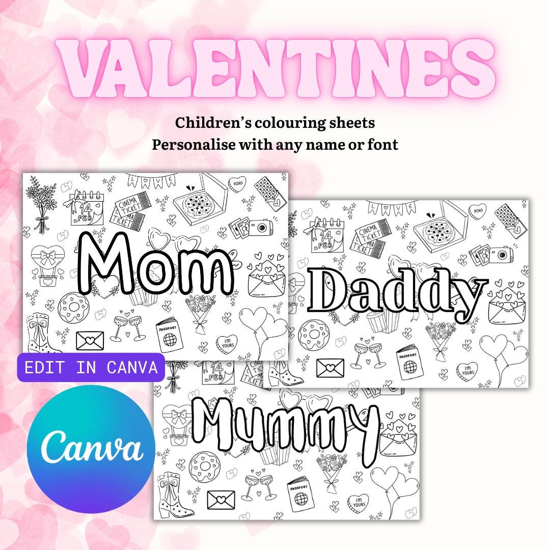 Valentine's Day Coloring Page for Mom, Dad | Kids Printable Gift (canva ...