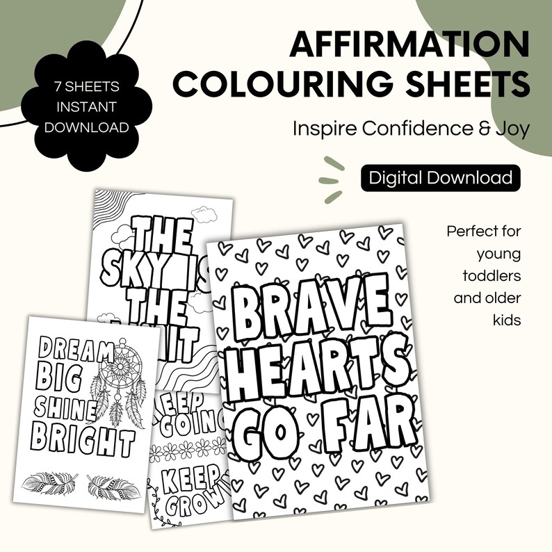 Affirmation Coloring Pages for Kids: Positive Quotes (digital Download ...