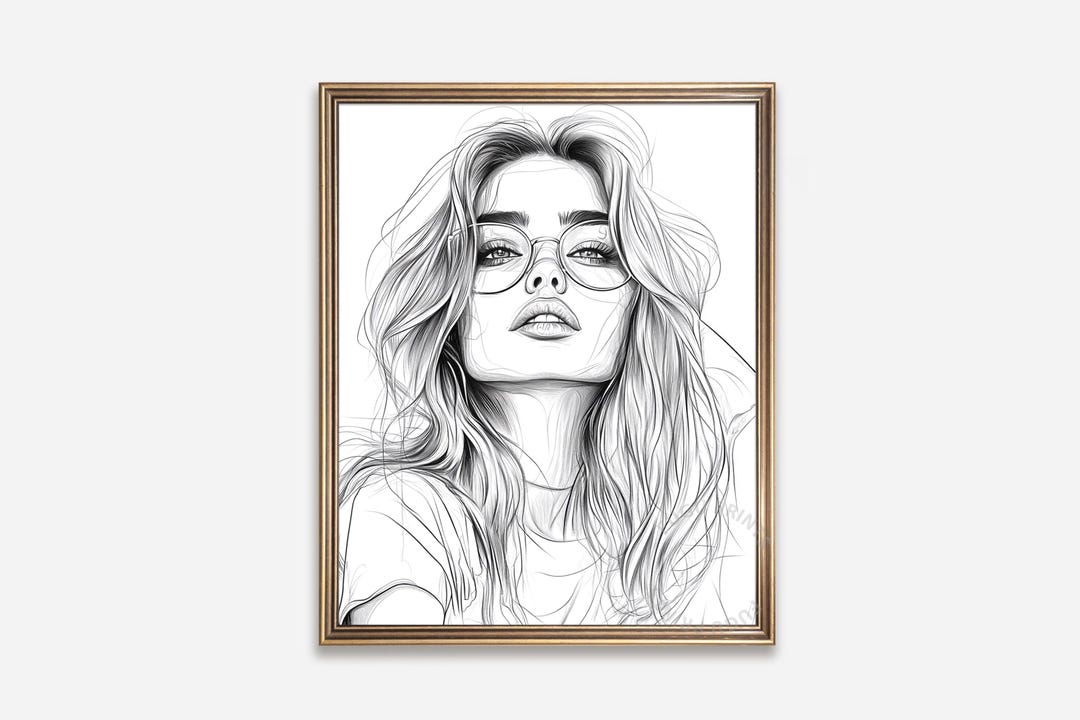 Woman With Glasses - Line Art Digital Download, Minimalist Printable ...