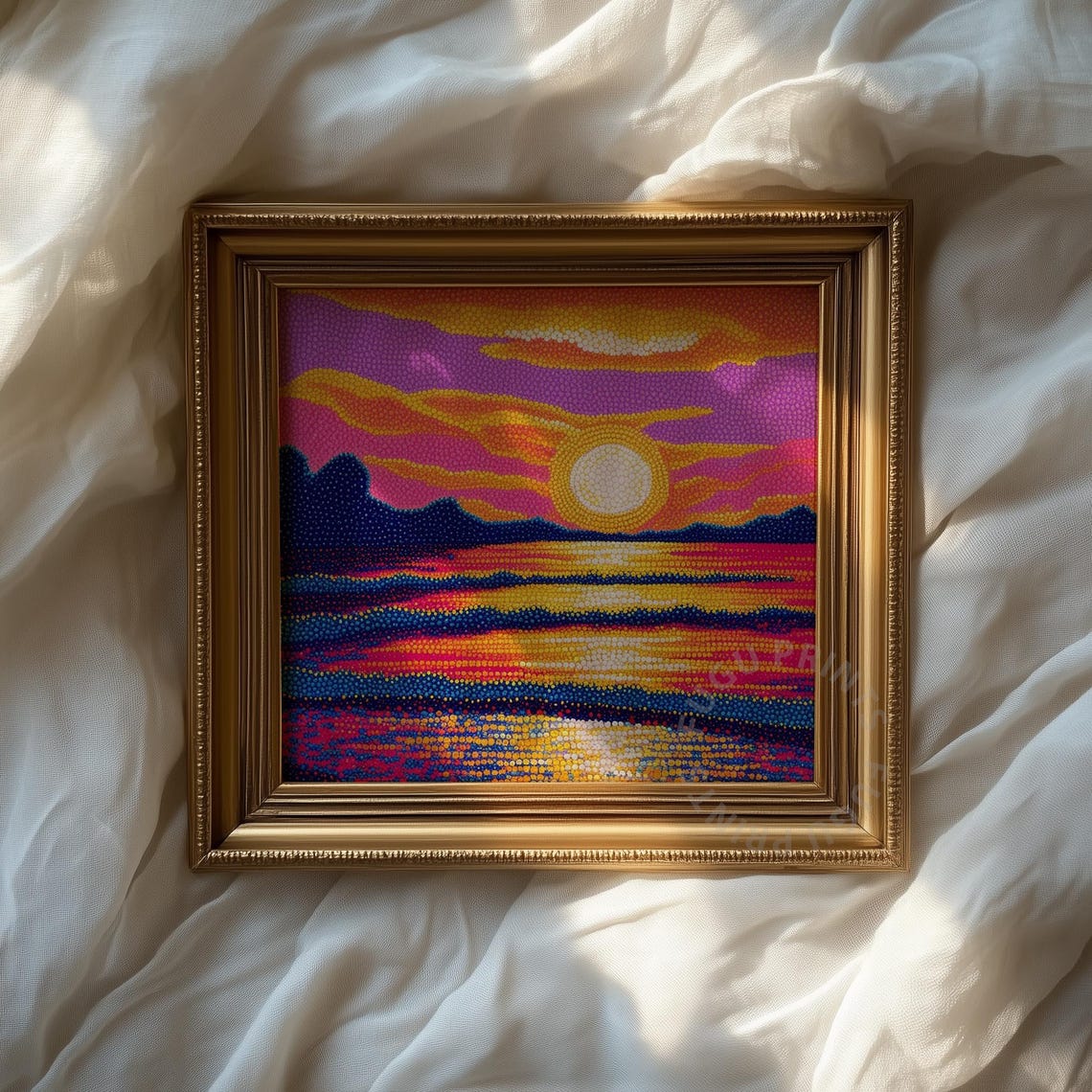 Sunset Pointillism Digital Art - Colorful Seascape Printable Wall Art ...