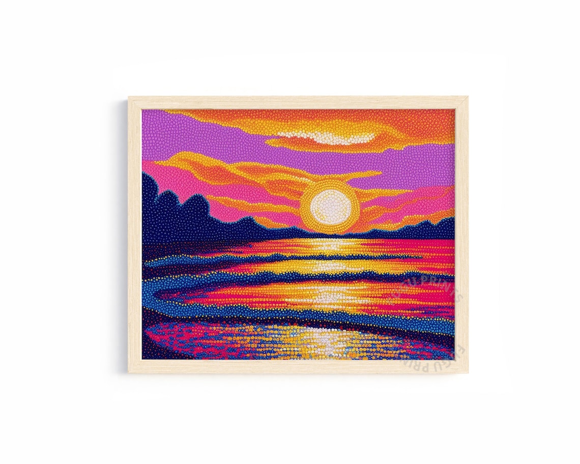 Sunset Pointillism Digital Art - Colorful Seascape Printable Wall Art ...