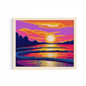 Sunset Pointillism Digital Art - Colorful Seascape Printable Wall Art ...