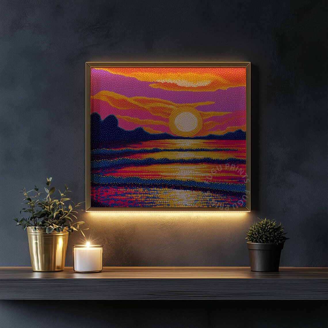 Sunset Pointillism Digital Art - Colorful Seascape Printable Wall Art ...