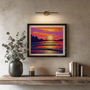 Sunset Pointillism Digital Art - Colorful Seascape Printable Wall Art ...