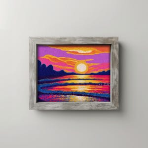 Sunset Pointillism Digital Art - Colorful Seascape Printable Wall Art ...