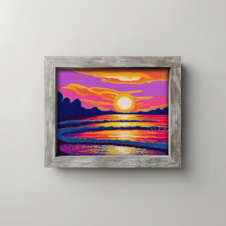 Sunset Pointillism Digital Art - Colorful Seascape Printable Wall Art ...