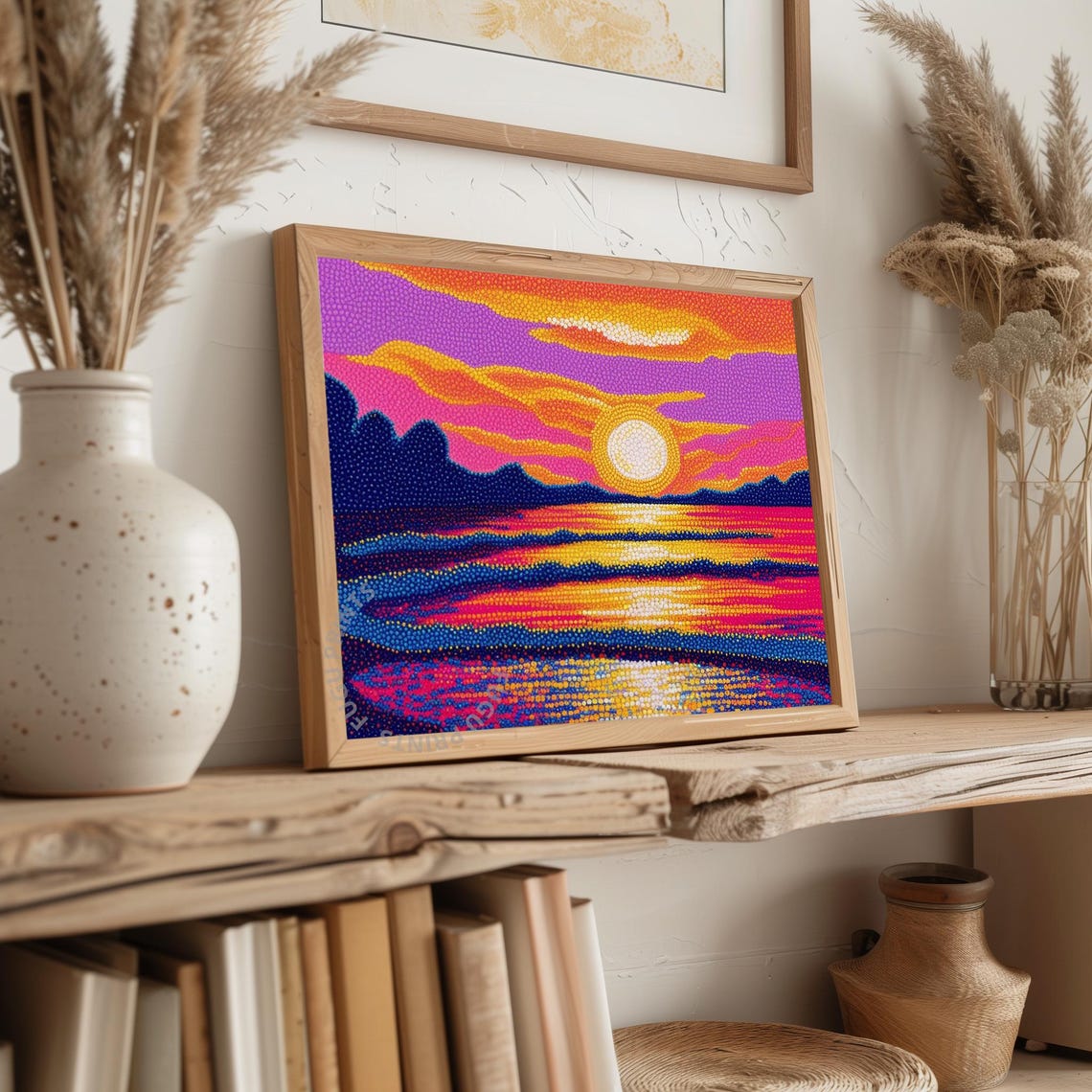 Sunset Pointillism Digital Art - Colorful Seascape Printable Wall Art ...