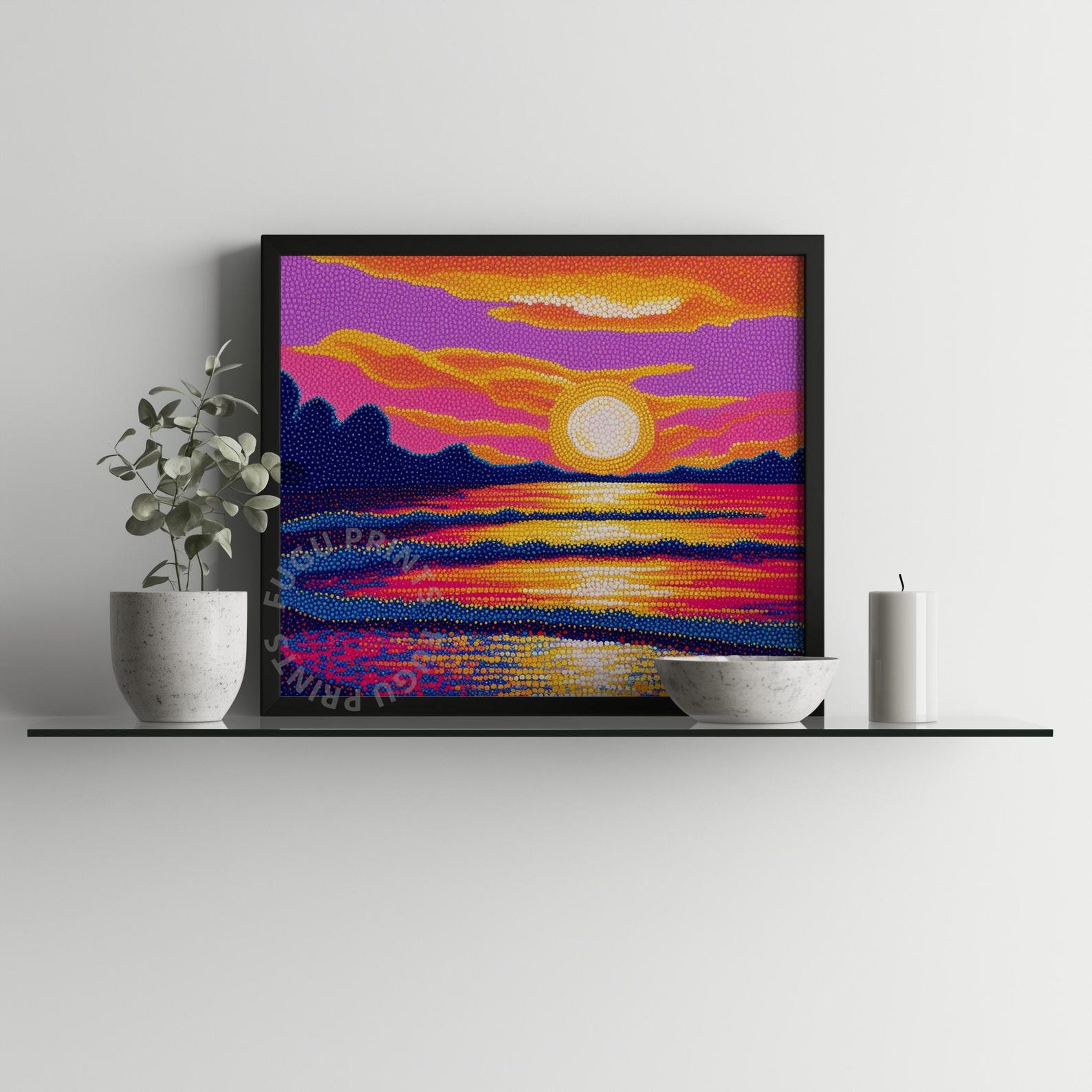 Sunset Pointillism Digital Art - Colorful Seascape Printable Wall Art ...