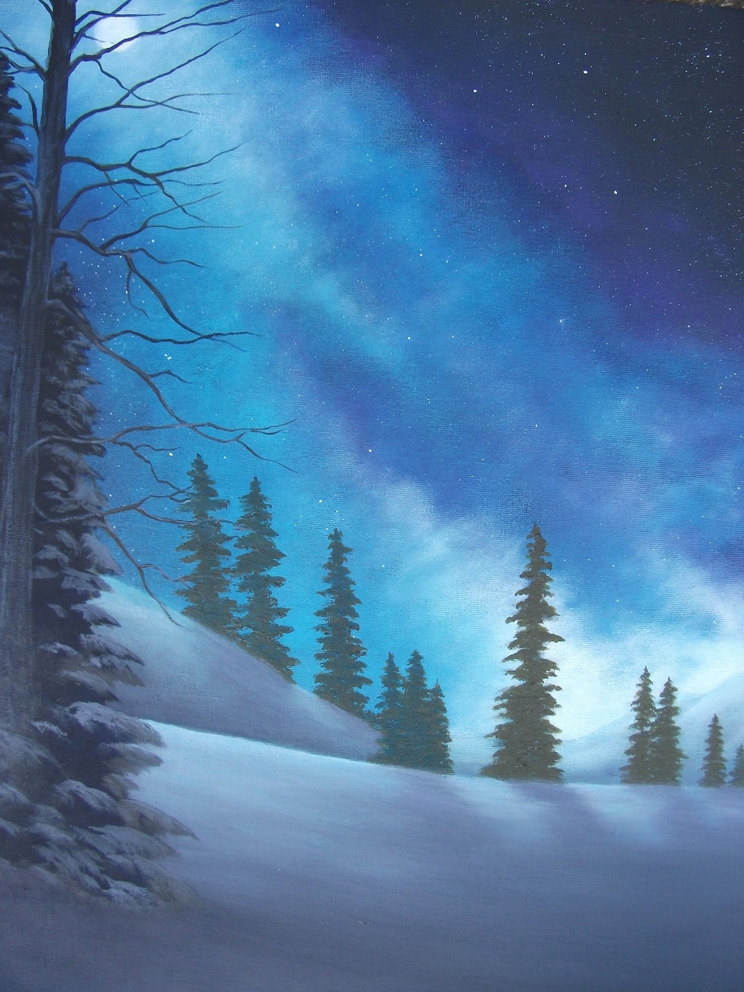 Northern Lights, Winter, Trees, Moon, Stars, Alaska, Snow, Mountains ...