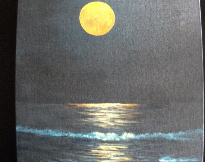 Moon Over the Ocean at Night Original Landscape Oil Painting - Etsy