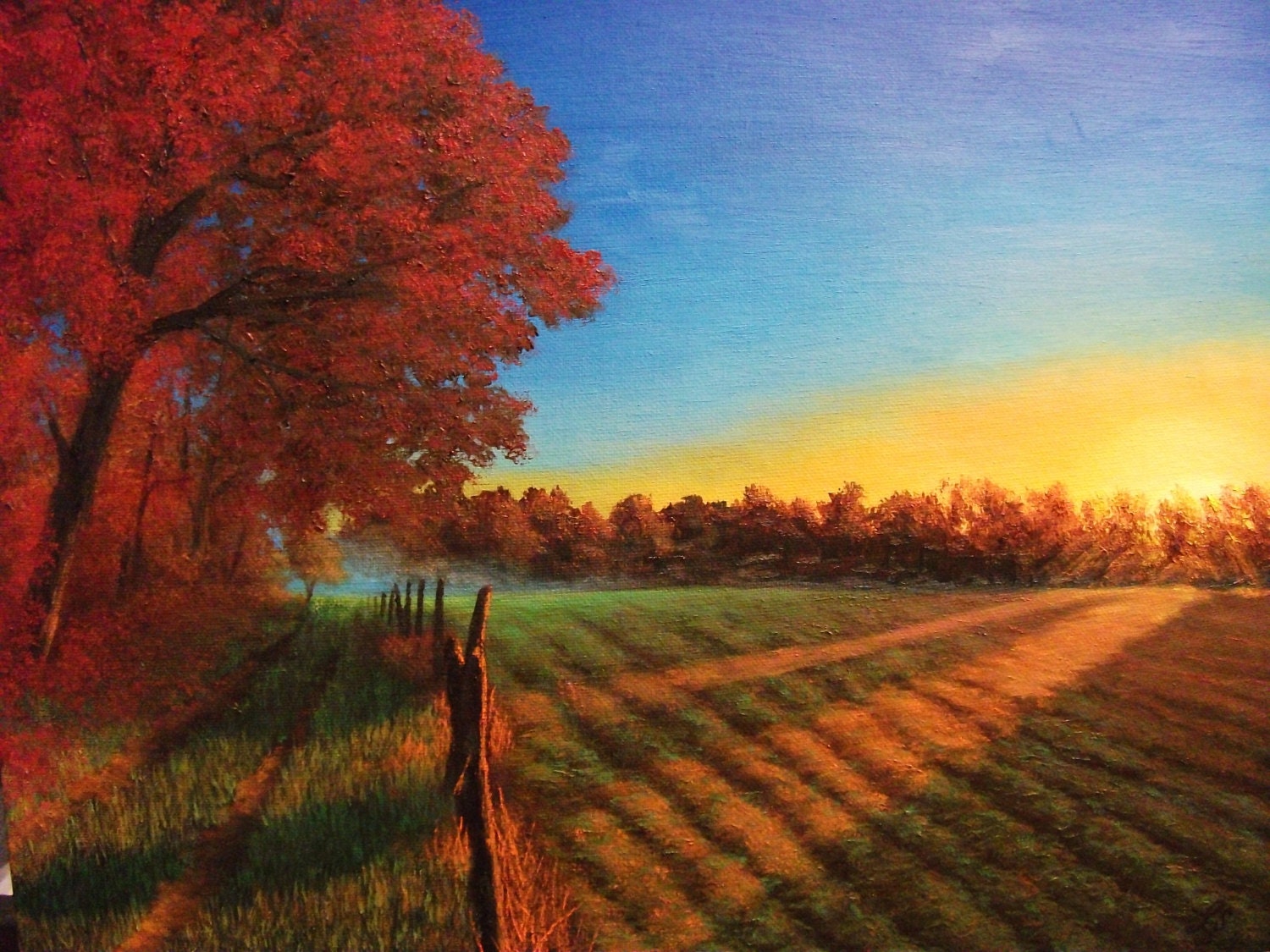 Sunrise, Sunset, Farm, Farmers, Field, Fence, Fall, Autumn, Tree ...