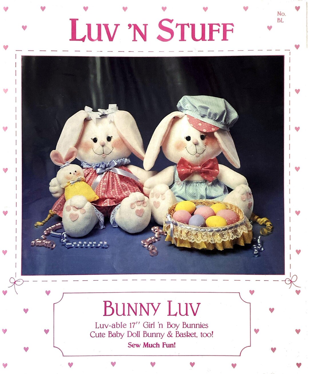 LUV N STUFF Patterns Original Lovable 17” Girl & Boy Bunny Sewing ...