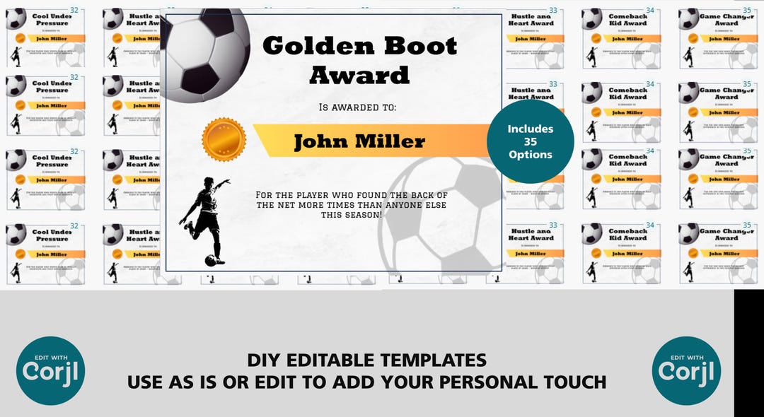 Editable Soccer Award Certificates, Award Ceremony Certificate, End of ...