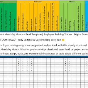Assignment Matrix by Month – Excel Template | Employee Training Tracker ...