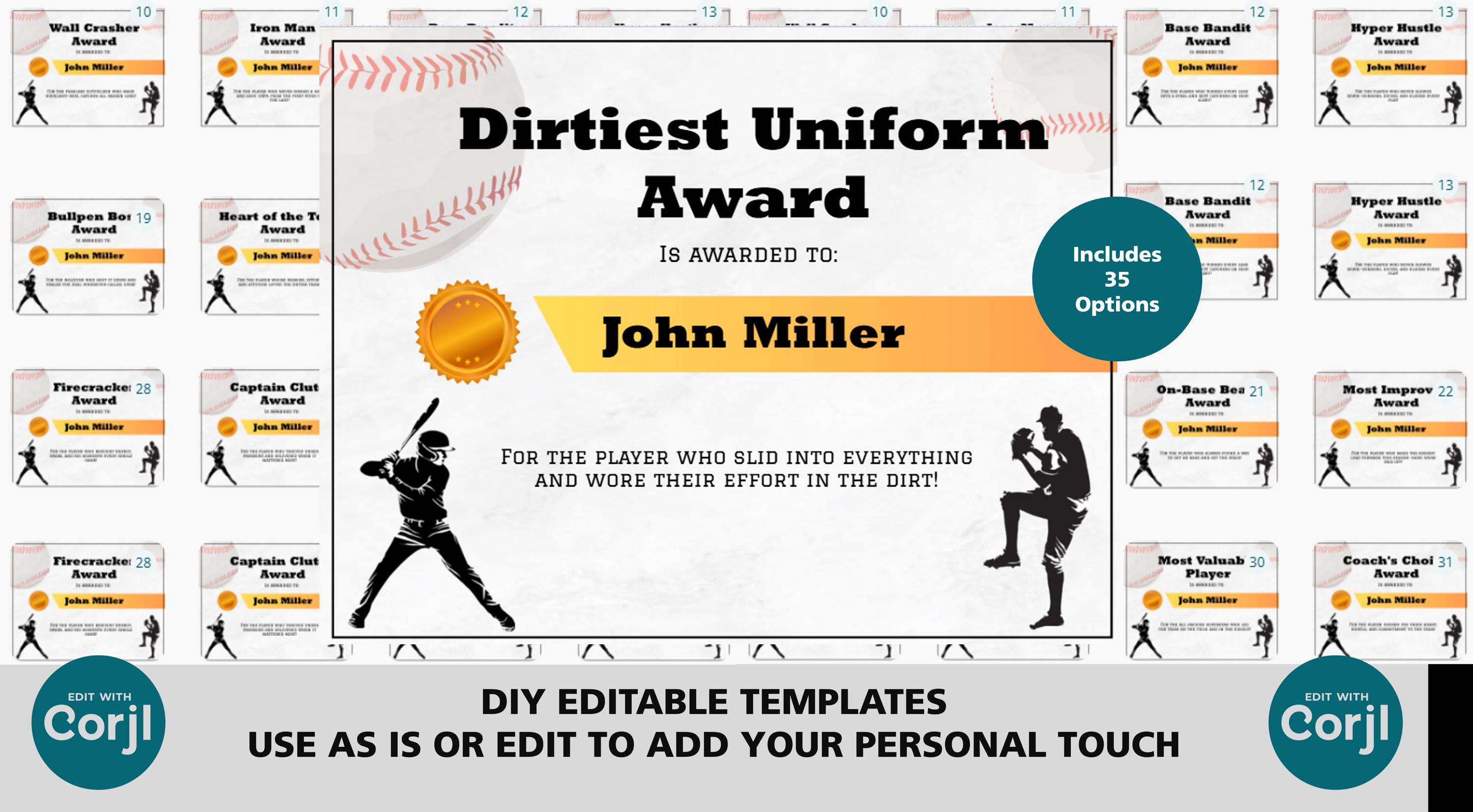 Editable Baseball Award Certificates, Award Ceremony Certificate, End ...
