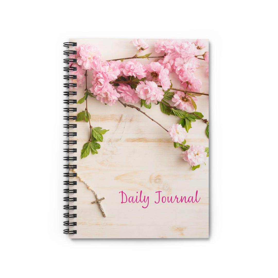 Pink Flowers and Rosary Daily Journal - Ruled Notebook for Reflection ...