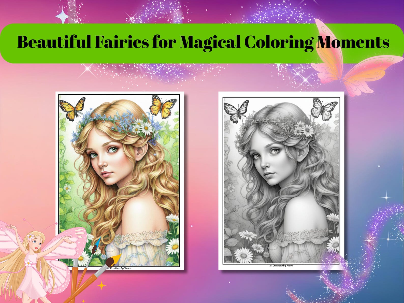 Grayscale Realistic Fairy Portraits Coloring Pages | Magical Art for ...