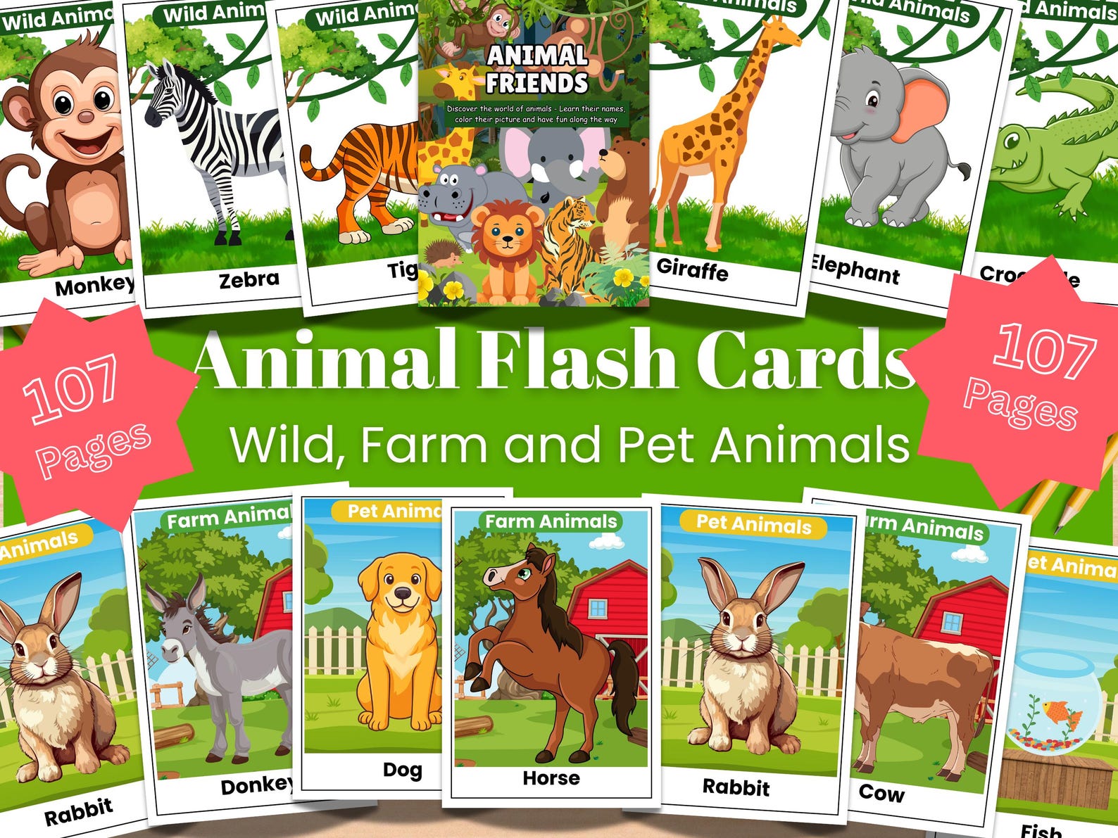 Animal Coloring Pages Tracing Worksheets Flash Cards for Kids Wild ...