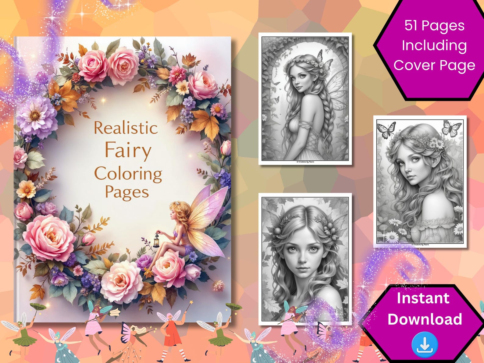 Grayscale Realistic Fairy Portraits Coloring Pages | Magical Art for ...