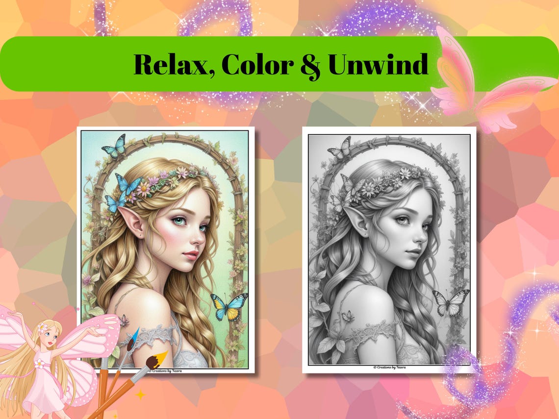 Grayscale Realistic Fairy Portraits Coloring Pages | Magical Art for ...