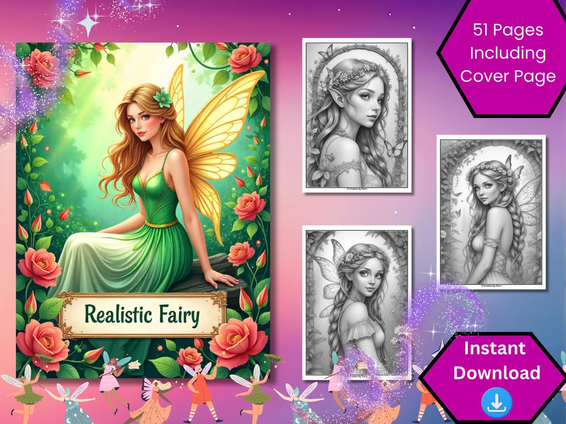 Grayscale Realistic Fairy Portraits Coloring Pages | Magical Art for ...