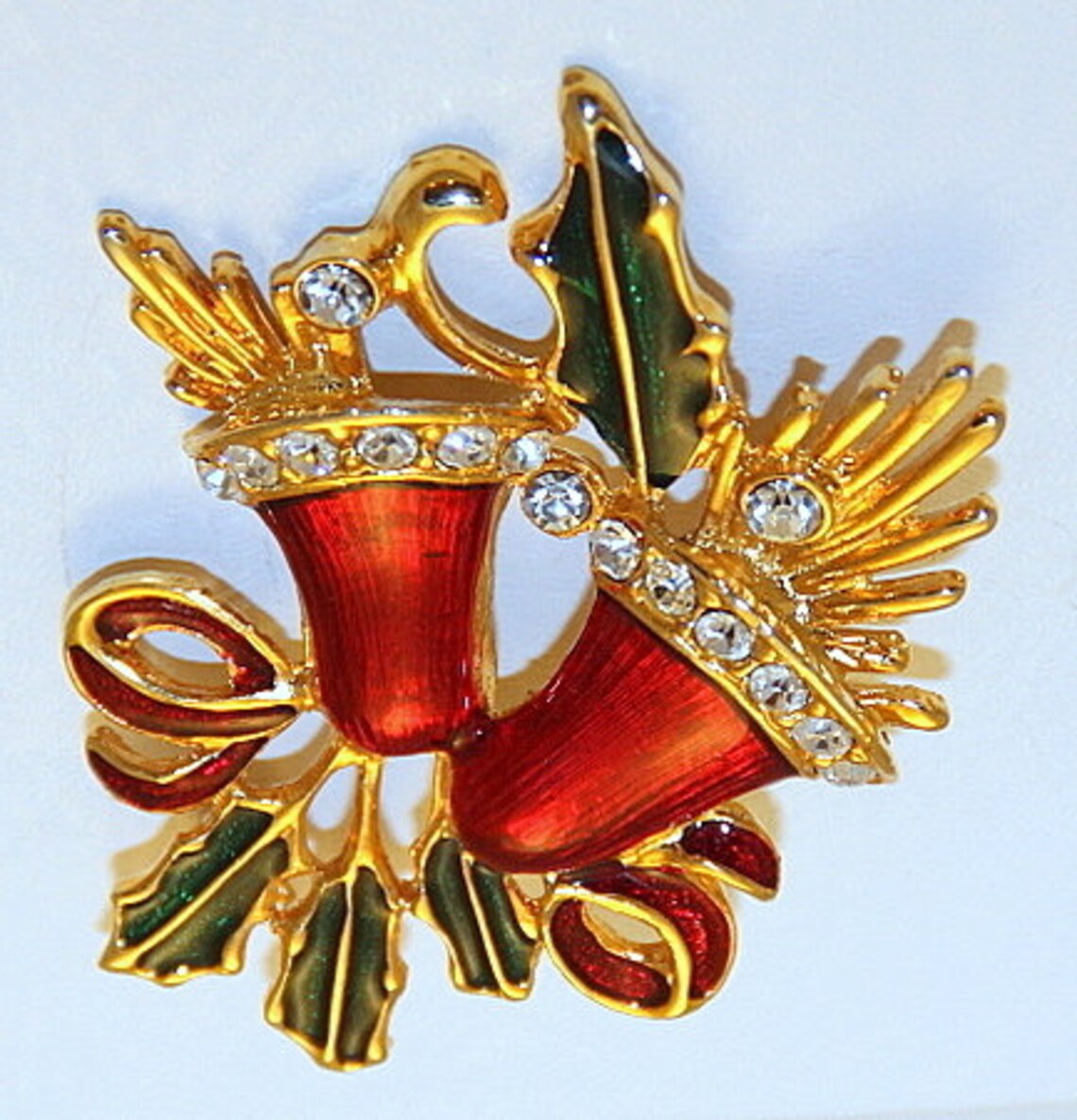 Vintage Christmas Rhinestone Bell Brooch - Etsy