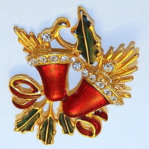 Vintage Christmas Rhinestone Bell Brooch - Etsy