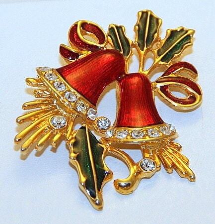 Vintage Christmas Rhinestone Bell Brooch - Etsy