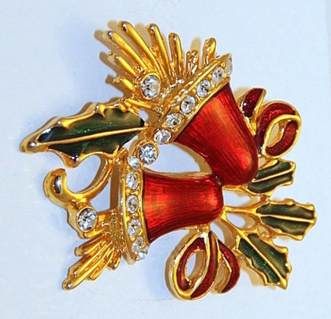 Vintage Christmas Rhinestone Bell Brooch - Etsy