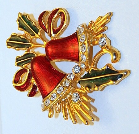 Vintage Christmas Rhinestone Bell Brooch - Etsy