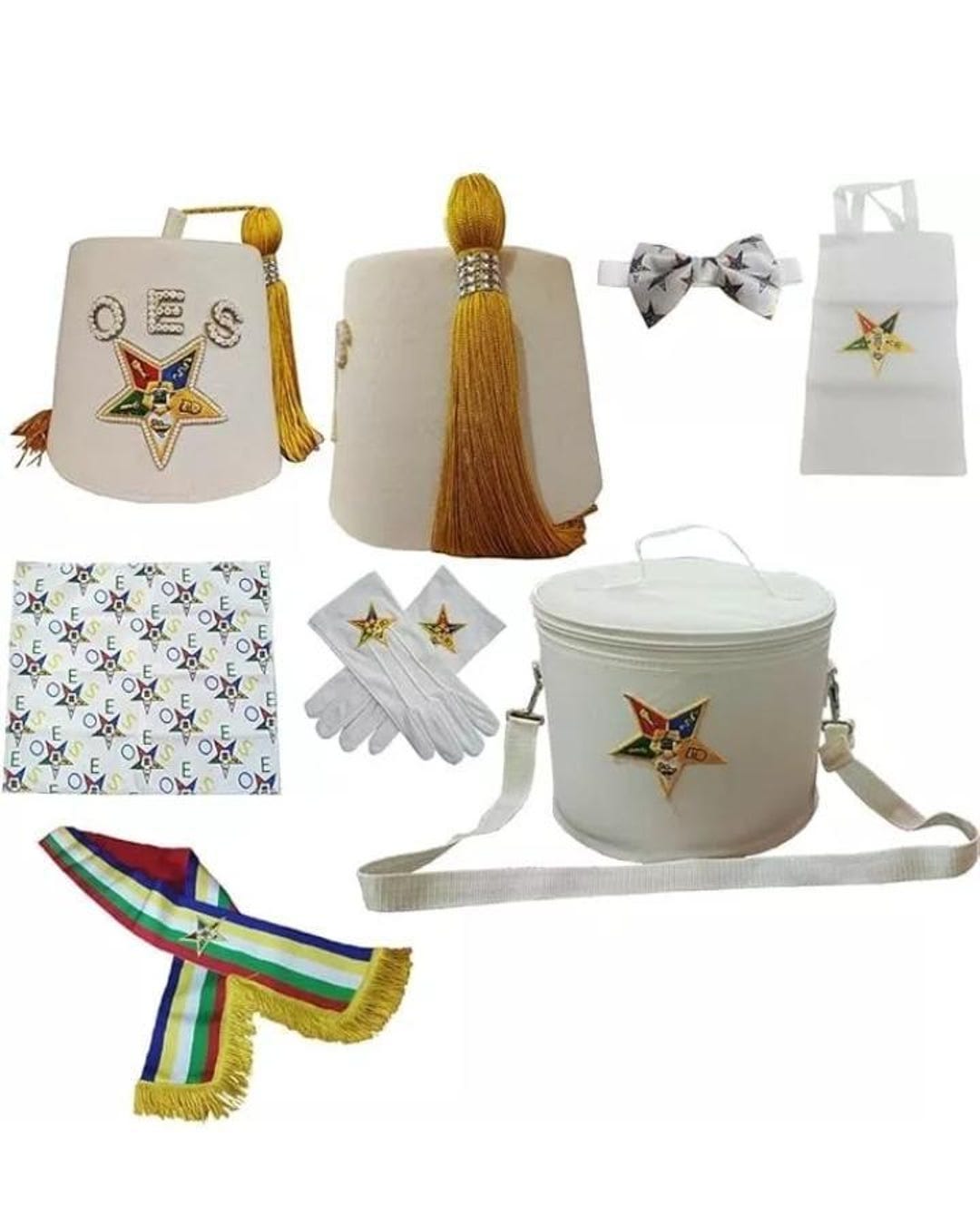 OES Fez Set, off White Fez With OES Sash Gloves and Fez Case in Premium ...