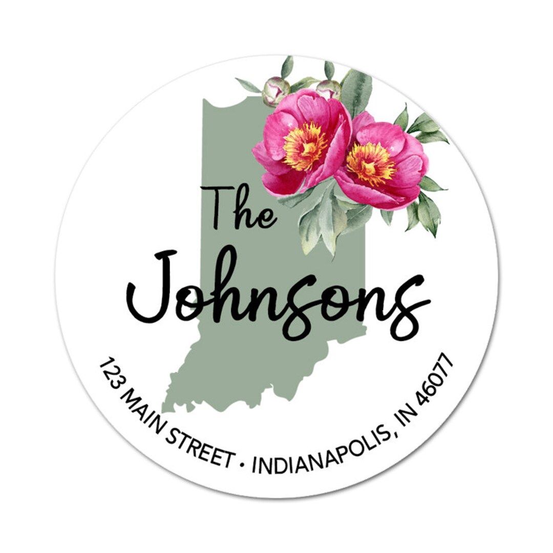 Indiana Address Labels / in State Flower Peony / Return Address ...