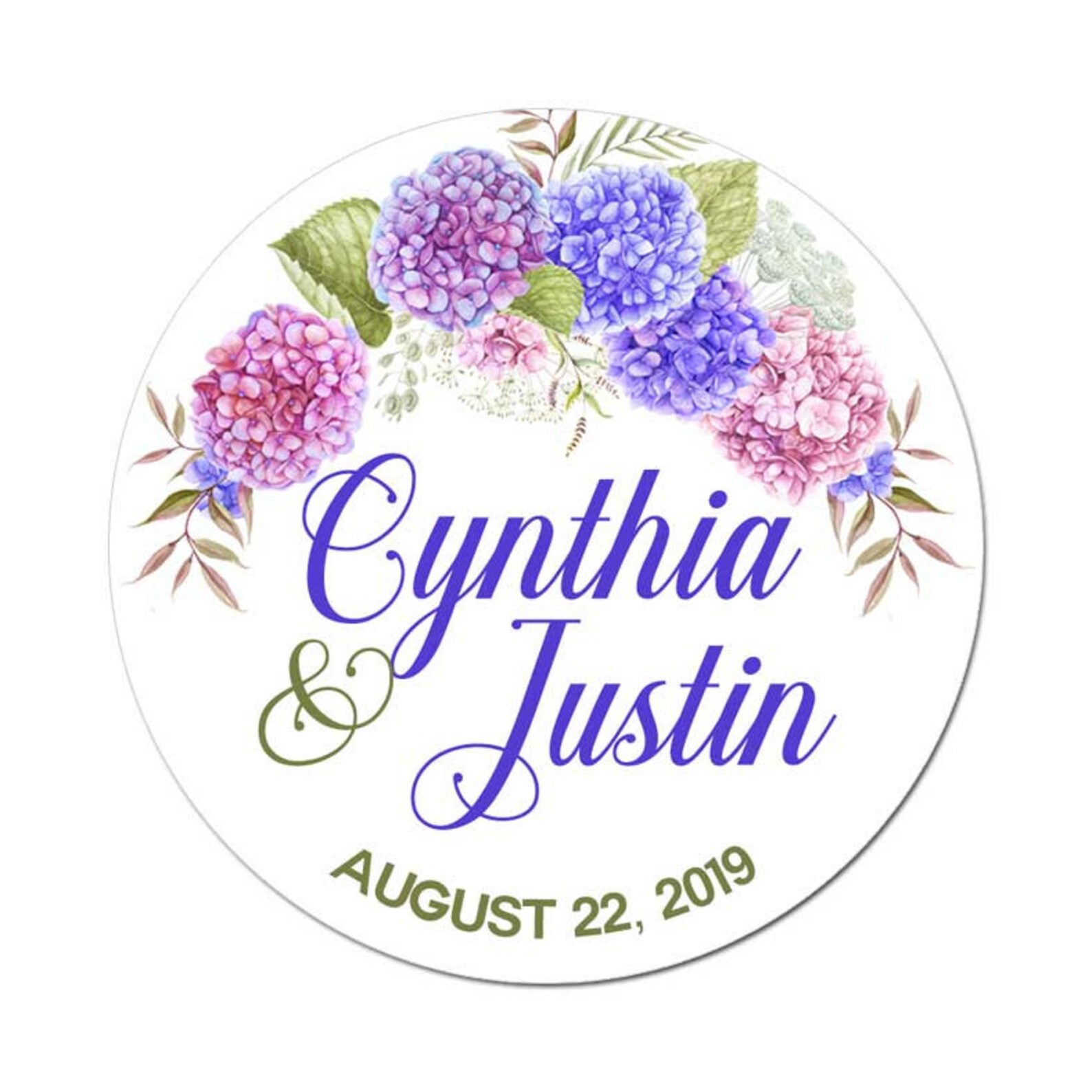 Personalized Wedding Labels Hydrangea Flowers in Purple and - Etsy