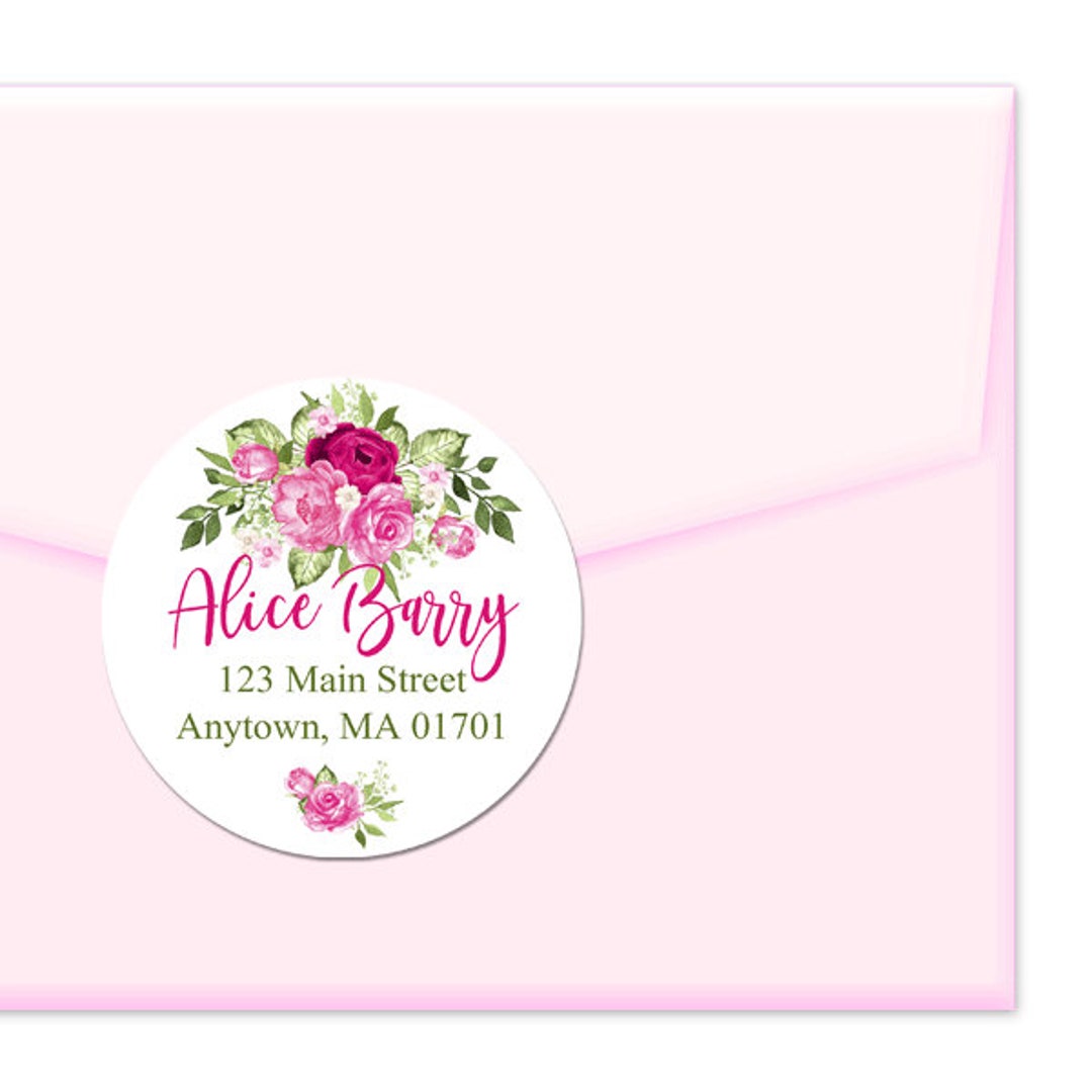 Address Labels / Hot Pink Roses / Watercolor Flowers / Floral Bouquet ...