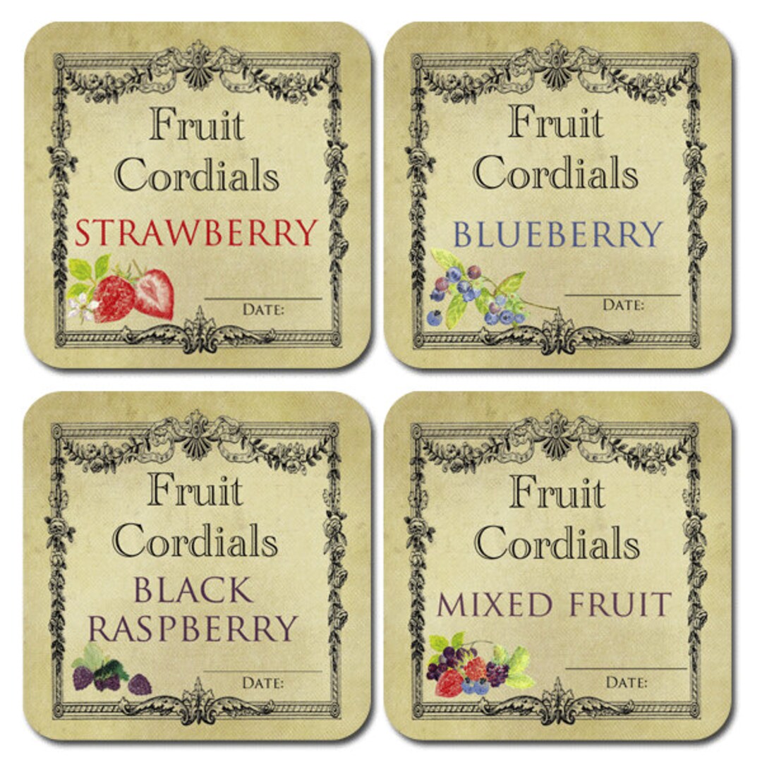 Custom Fruit Cordials Jam Jellies Square Glossy Stickers Favor Labels 2 ...