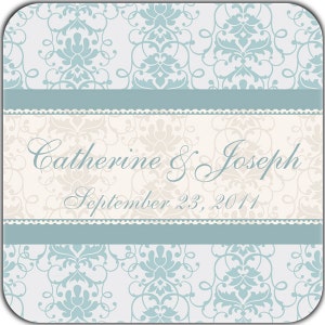 Elegant Teal and Ivory Damask Personalized Wedding Glossy Designer ...